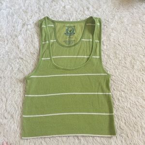 American Eagle Outfitters | Tops | Aeo Green Stripped Ribbed Crop Top ...